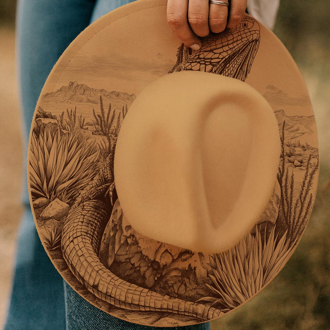 Lizard in the Desert Hat Design, Wide Brim Hat Template, Laser Burn ...
