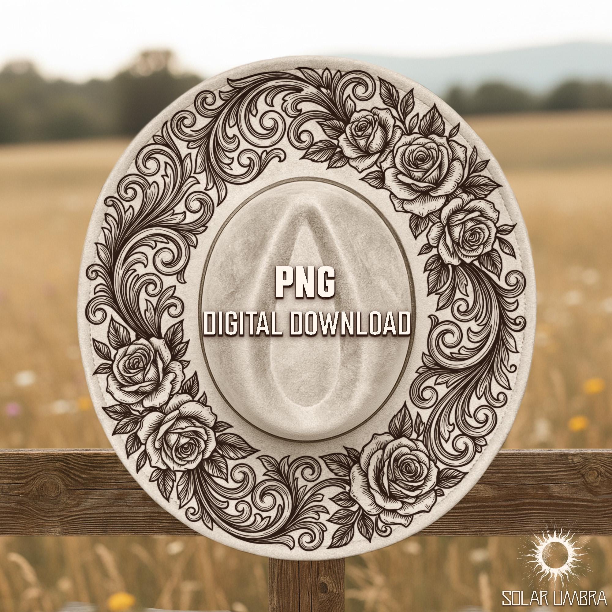 Rose Wreath Hat Burning Design, Filigree Hat Laser Engraving Template ...