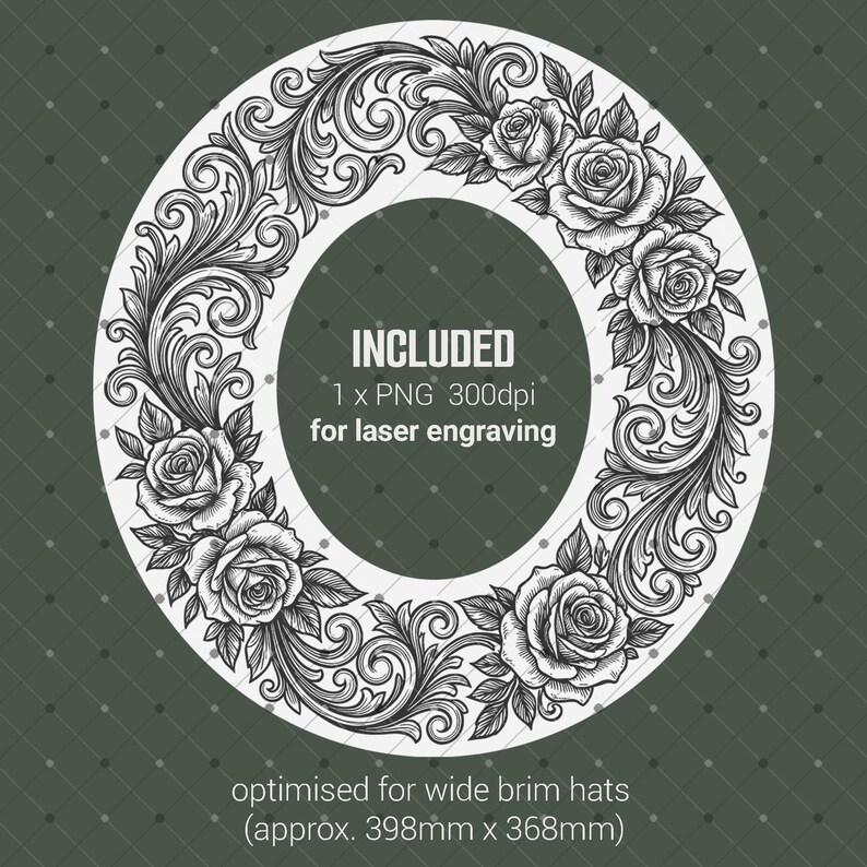 Rose Wreath Hat Burning Design, Filigree Hat Laser Engraving Template ...