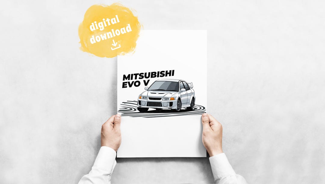 Mitsubishi Lancer Evo Poster Evolution V JDM Retro Vintage Sports Car ...