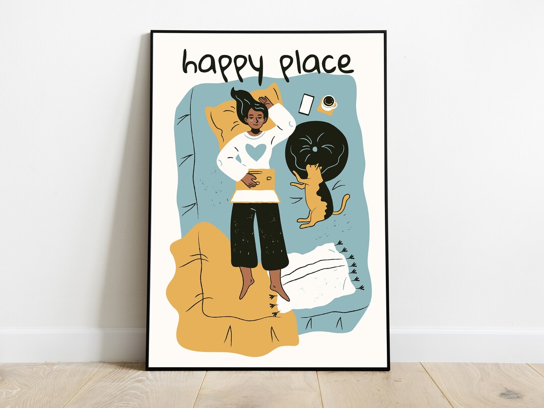 Happy Place Digital Print, Funny Introvert Poster, Cozy Living Room ...