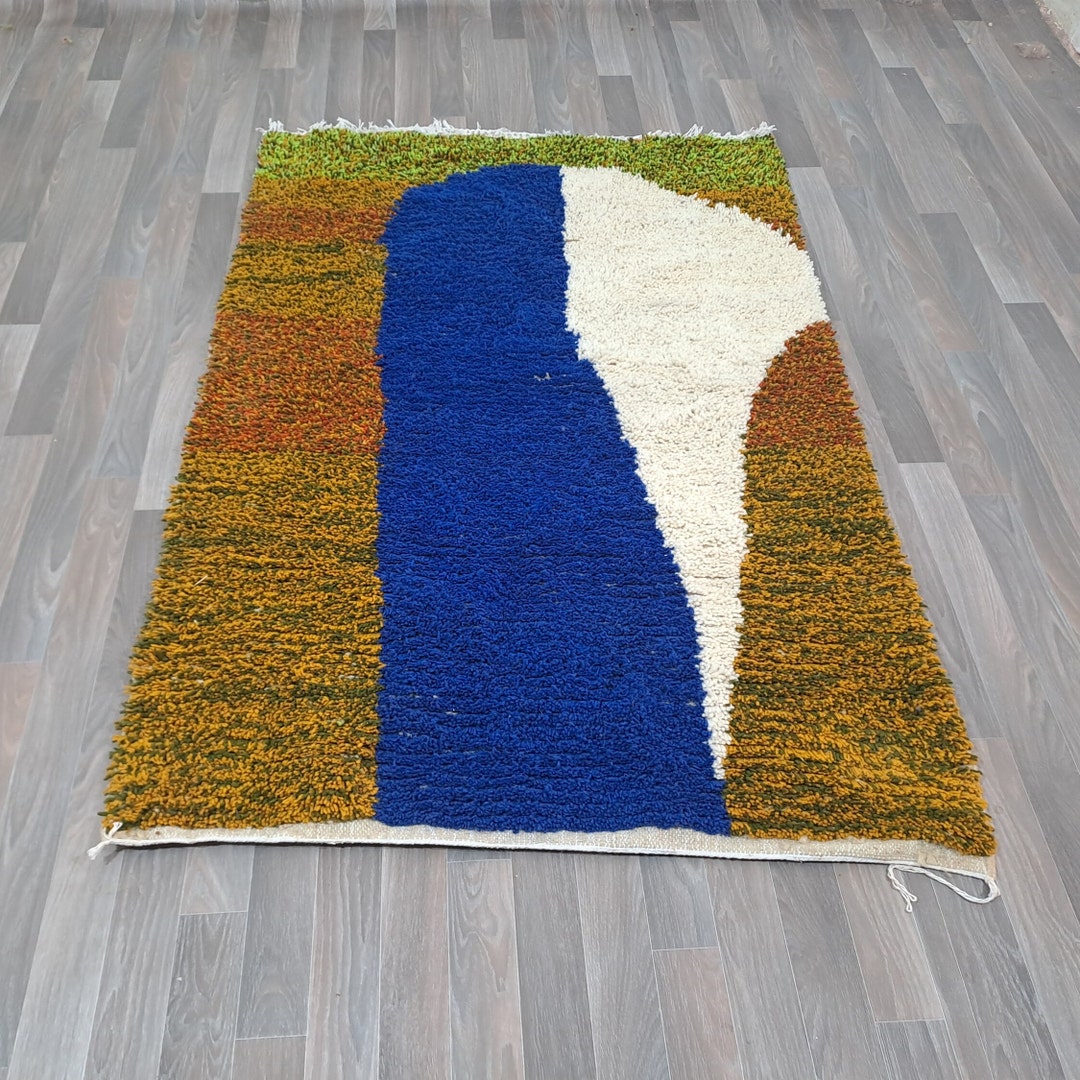 Moroccan White and Blue Carpet Moroccan Handmade Rug Wool - Etsy
