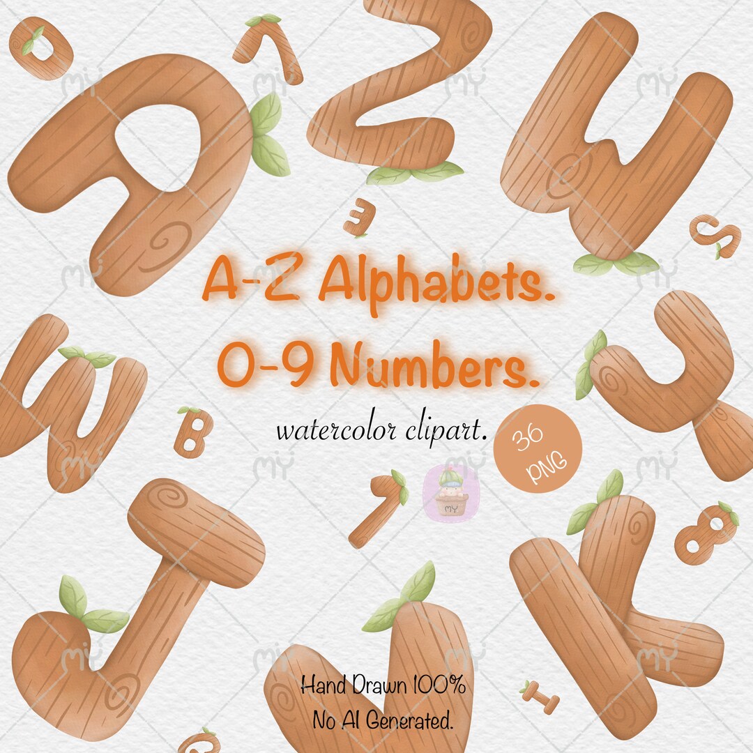 Whimsical Watercolor: Alphabets A-Z and Numbers 0-9 PNG Elements. - Etsy