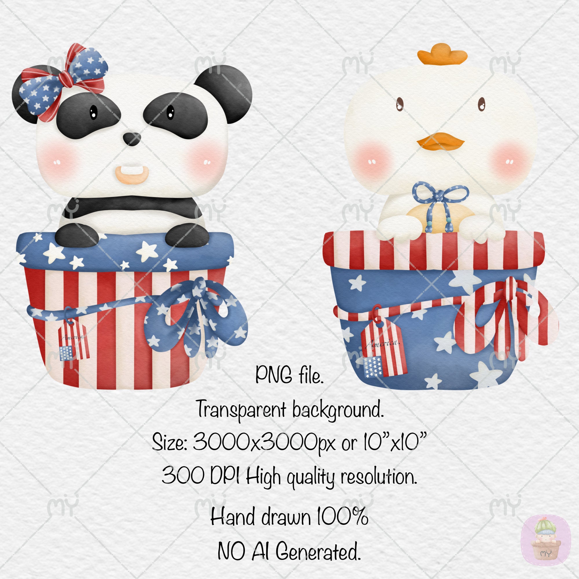 Animals and Ribbons Independence Day Watercolor Clip Art PNG - Etsy