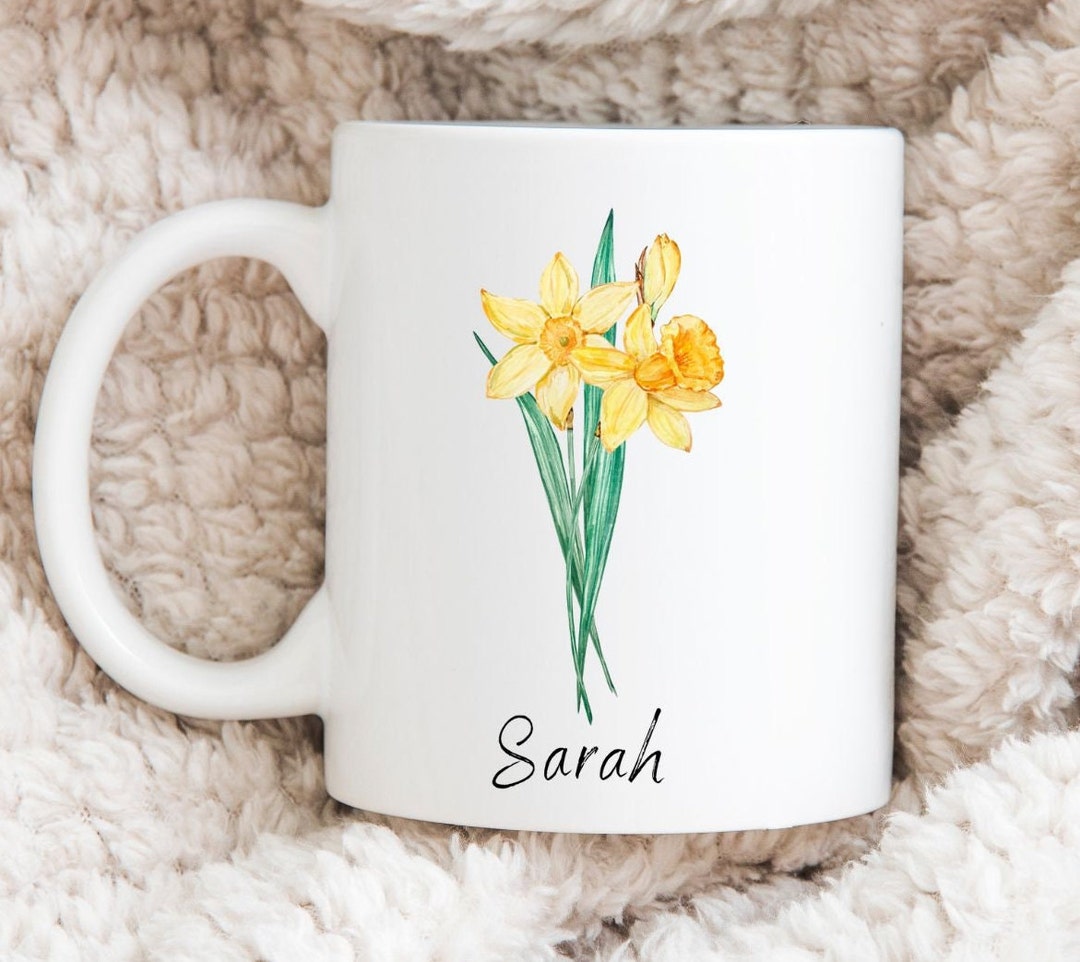 March Daffodil Custom Birth Flower Mug, Customizable Ceramic Coffee Mug ...
