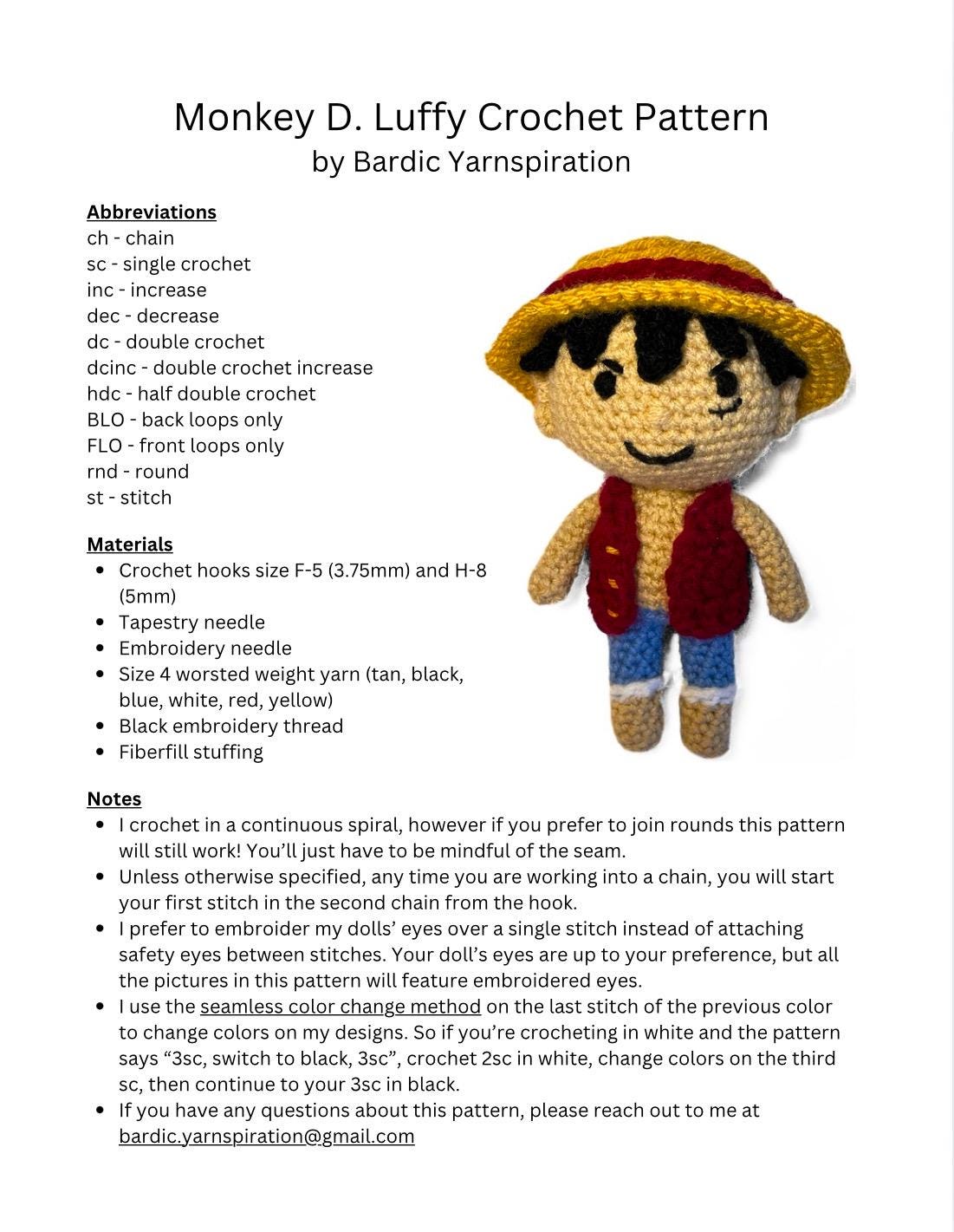 Monkey D Luffy Crochet Pattern - One Piece Amigurumi Doll Pattern - Etsy