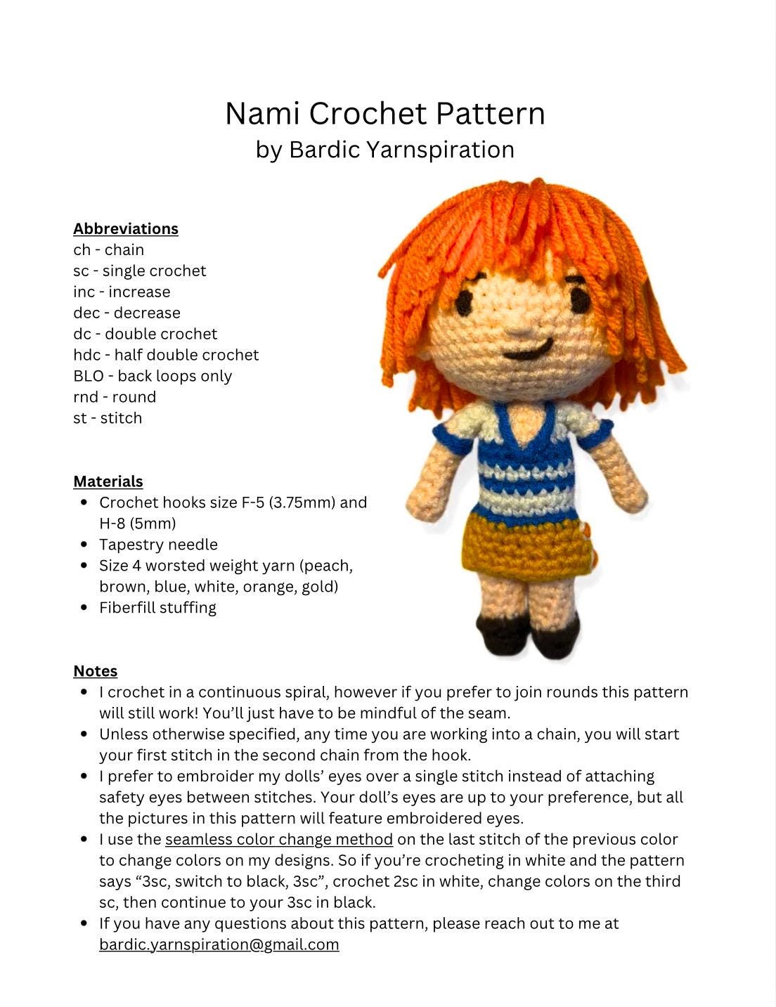 Nami Crochet Pattern - One Piece Amigurumi Doll Pattern - Etsy