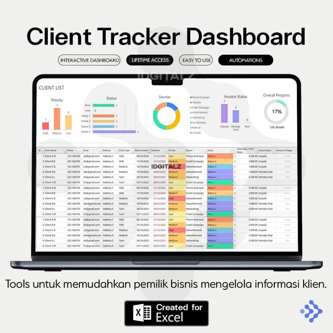 Client Tracker Dashboard Keep Track of Clients Efficiently Excel ...