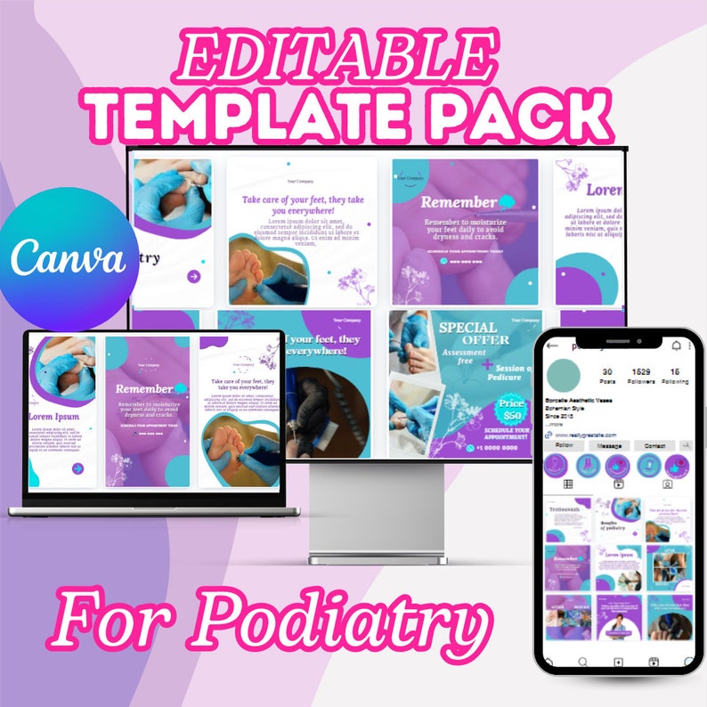 Instagram Post Template Editable Canva Template Instagram for Podiatry ...