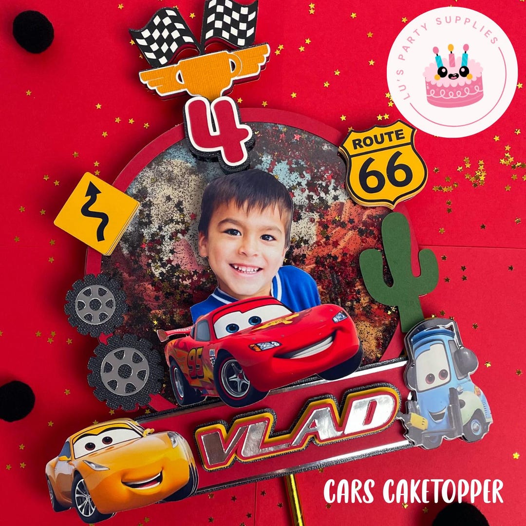 Macqueen Cake Topper - Mcqueen Theme Birthday Decoration, Two Fast Cars ...