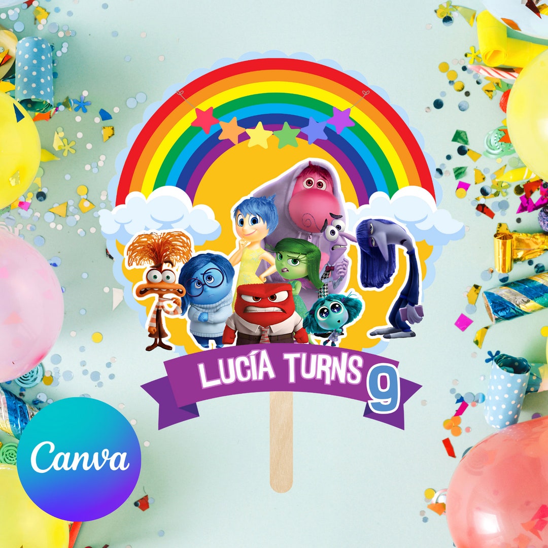 Inside Out Editable Cake Topper in Canva, Kids Emotions Cake Topper ...