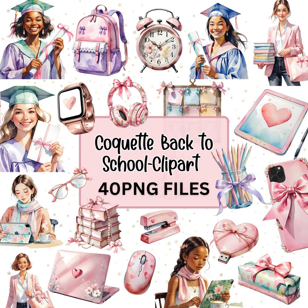 Coquette School Clipart Bundle - Coquette School Designs - Coquette ...