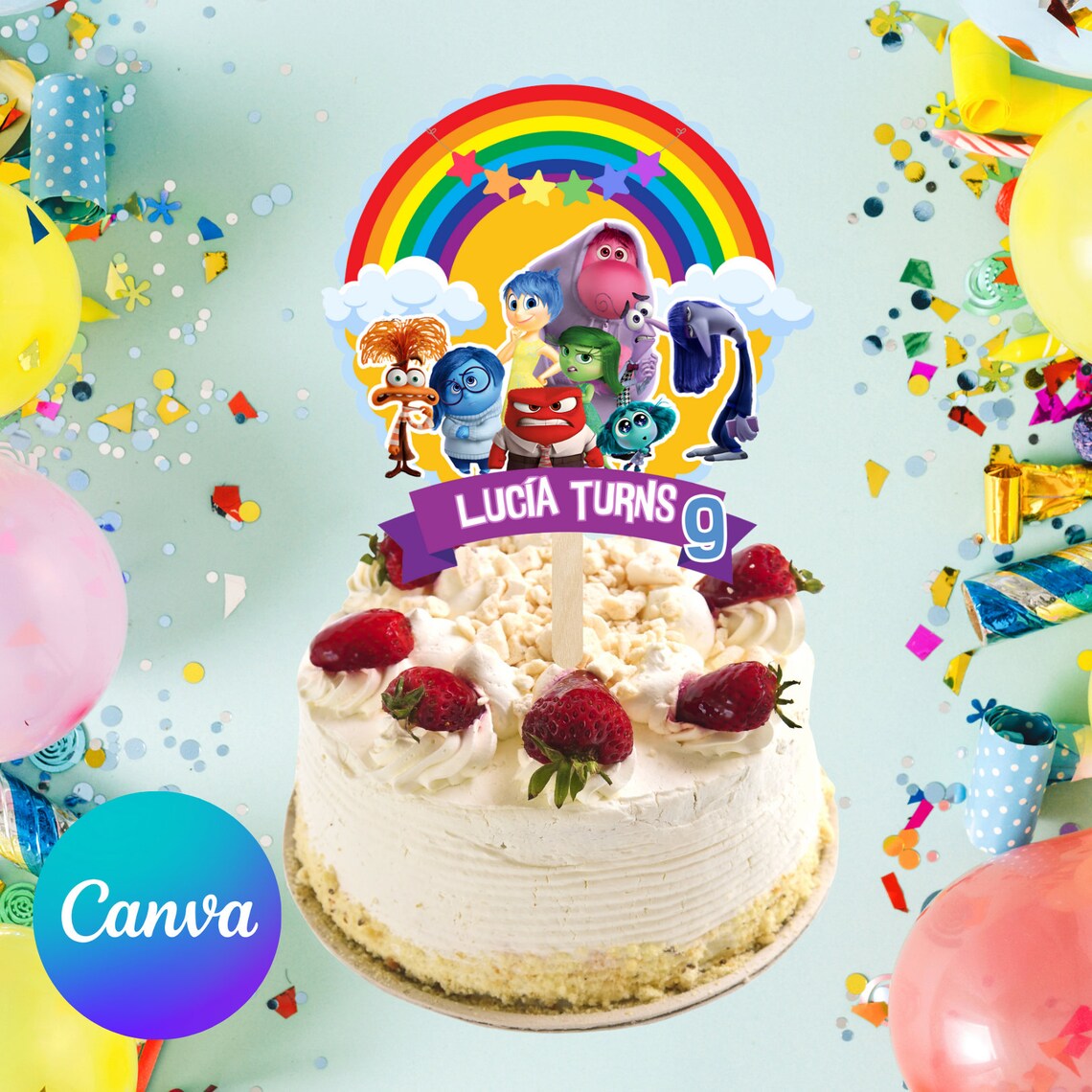 Inside Out Editable Cake Topper in Canva, Kids Emotions Cake Topper ...