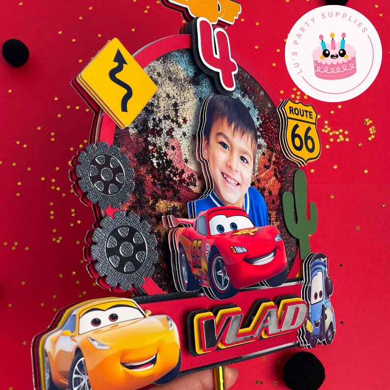 Macqueen Cake Topper - Mcqueen Theme Birthday Decoration, Two Fast Cars ...