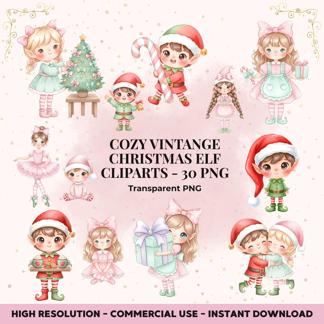 Christmas Elf Clipart Bundle, Santas Little Helper PNG, Whimsical ...