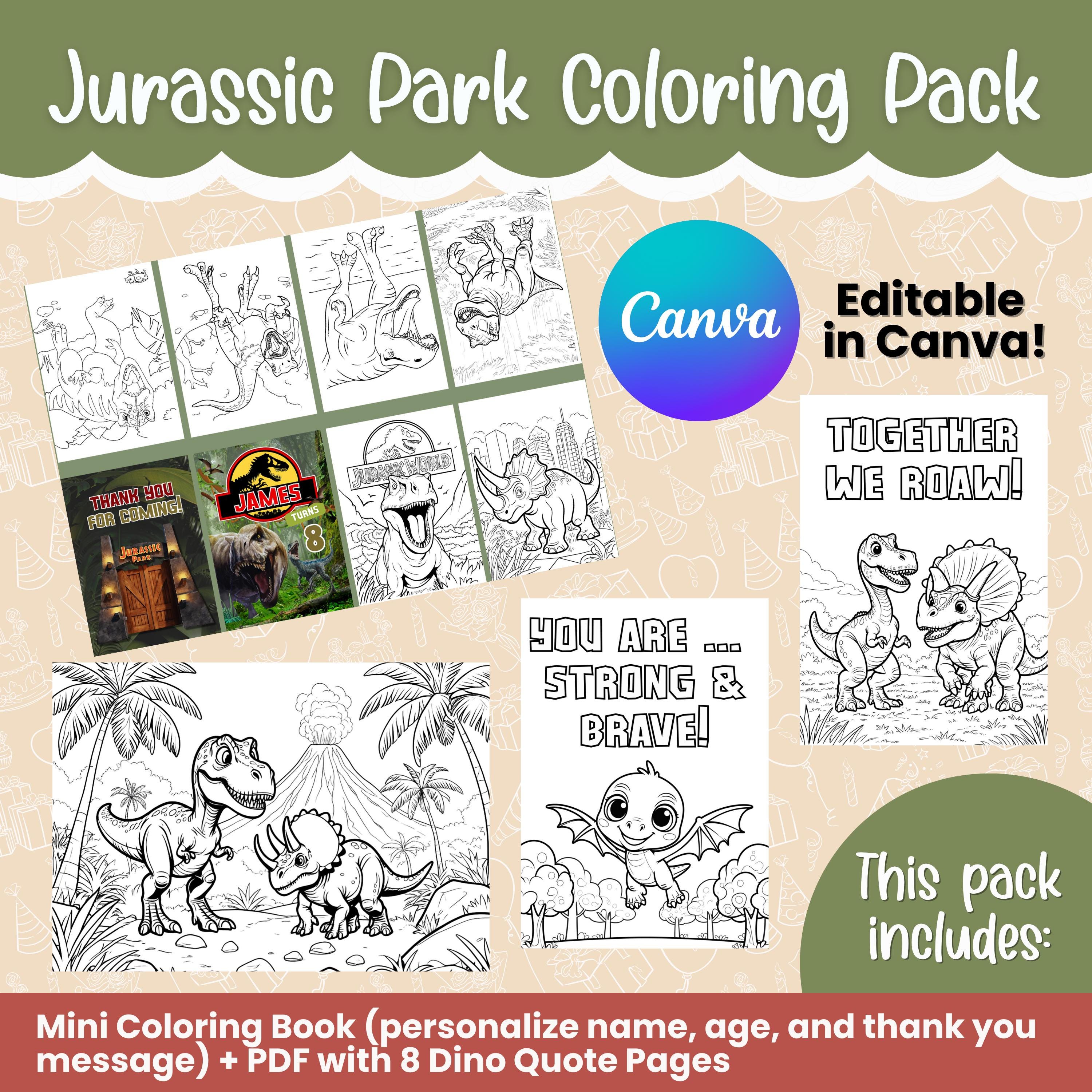 Jurassic Park Mini Coloring Book, Jurassic Park Favors, Jurassic Park ...