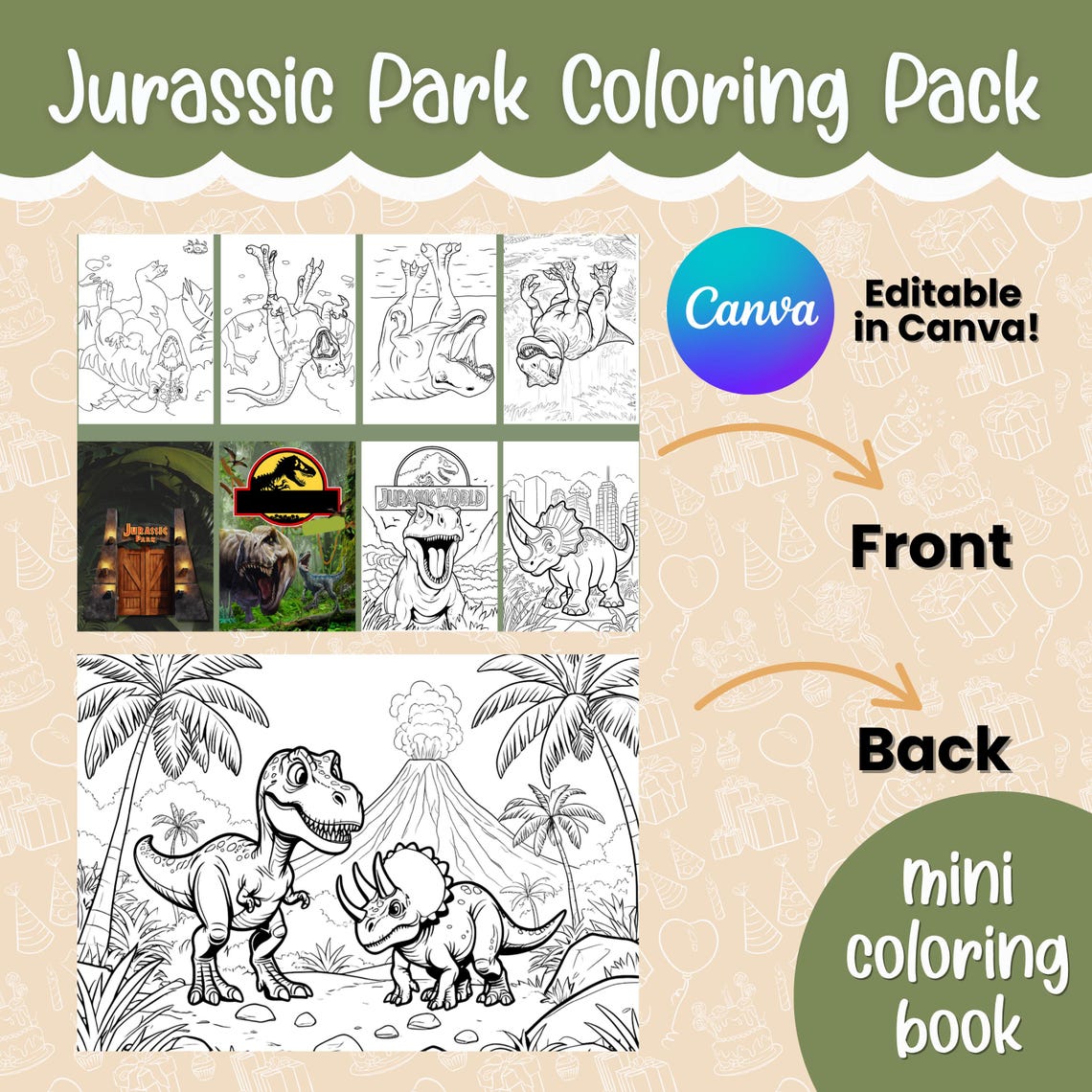 Jurassic Park Mini Coloring Book, Jurassic Park Favors, Jurassic Park ...