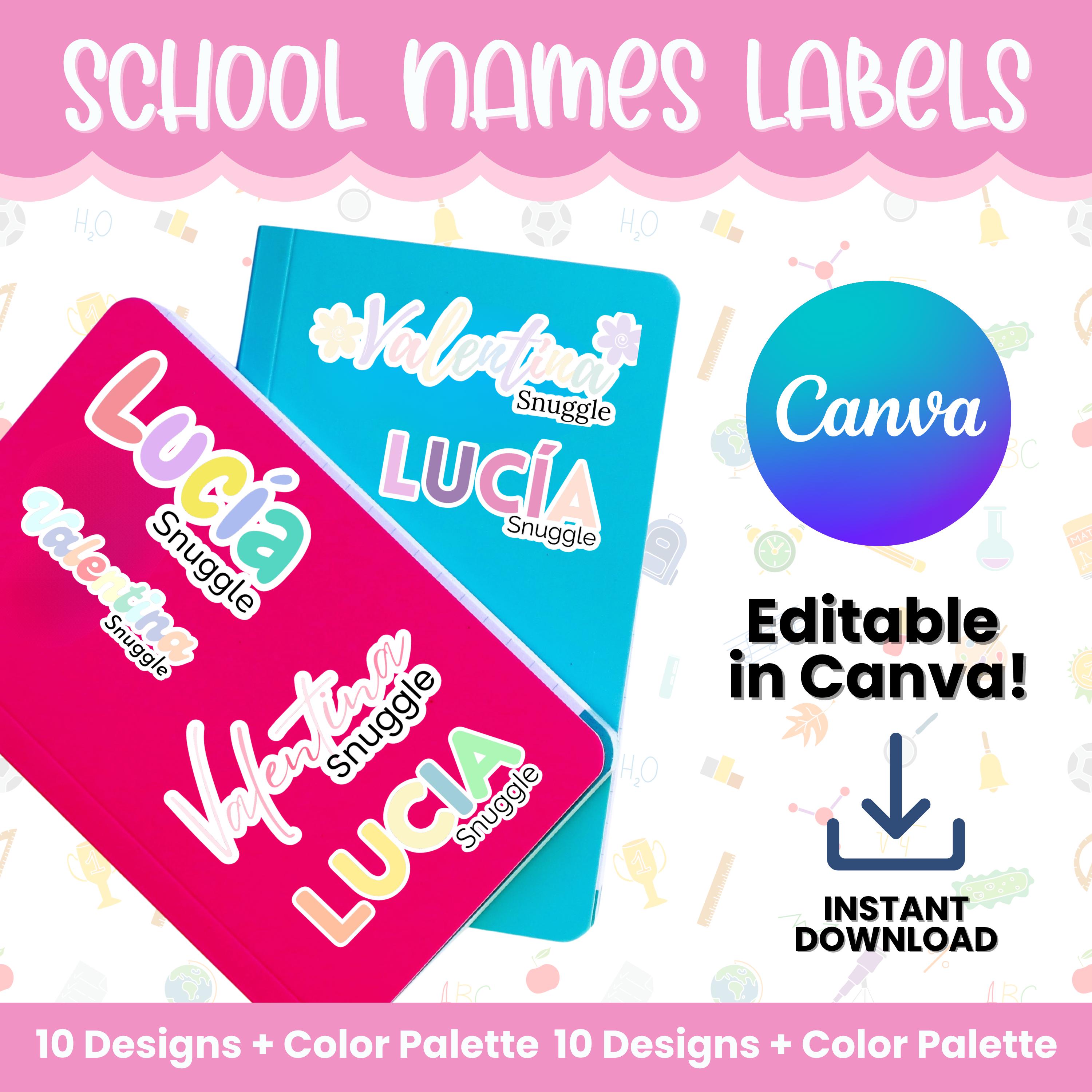 Cute Name Labels for School - School Labels Canva Template - Back to ...