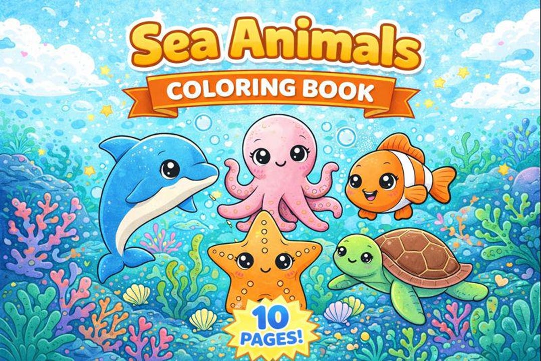 Sea Animals Coloring Book for Kids | Cute Ocean Animals Printable ...