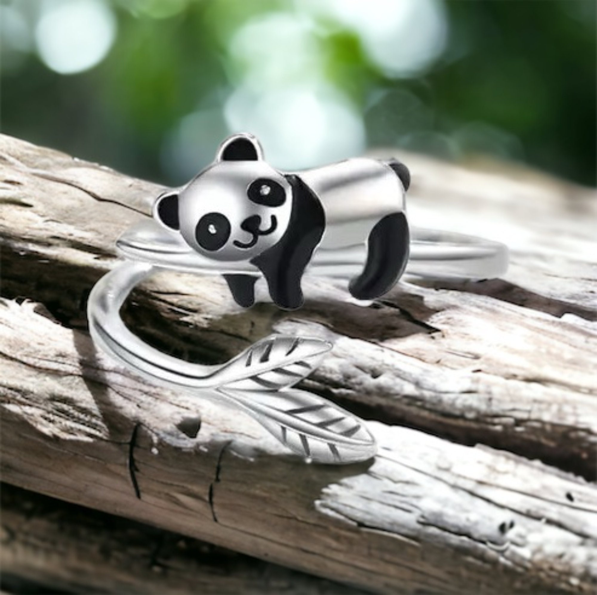 Cute Hugging Tree Panda Ring Animal Lovers Ring Silver Wrap Around Ring ...