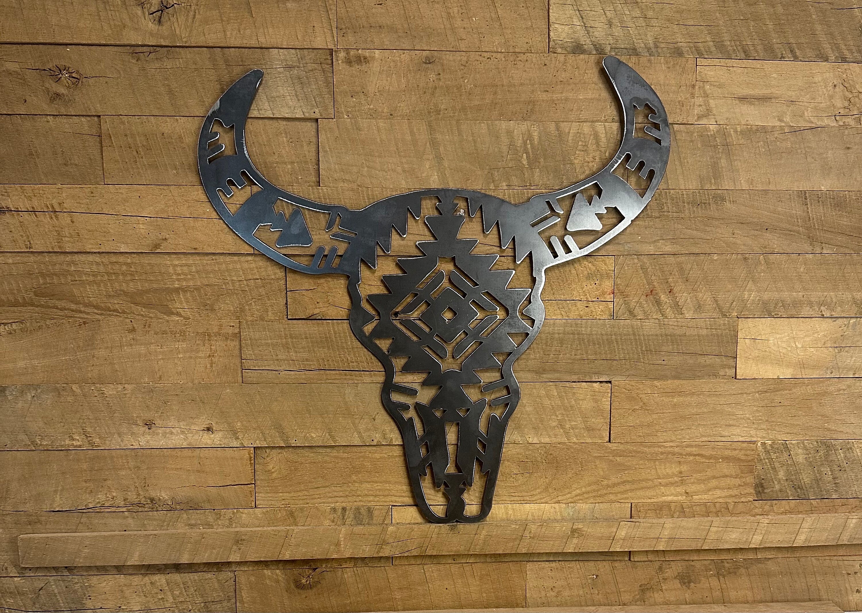Bull Skull Metal Sign, Aztec Print Bull Skull Metal Sign, Metal Bull ...