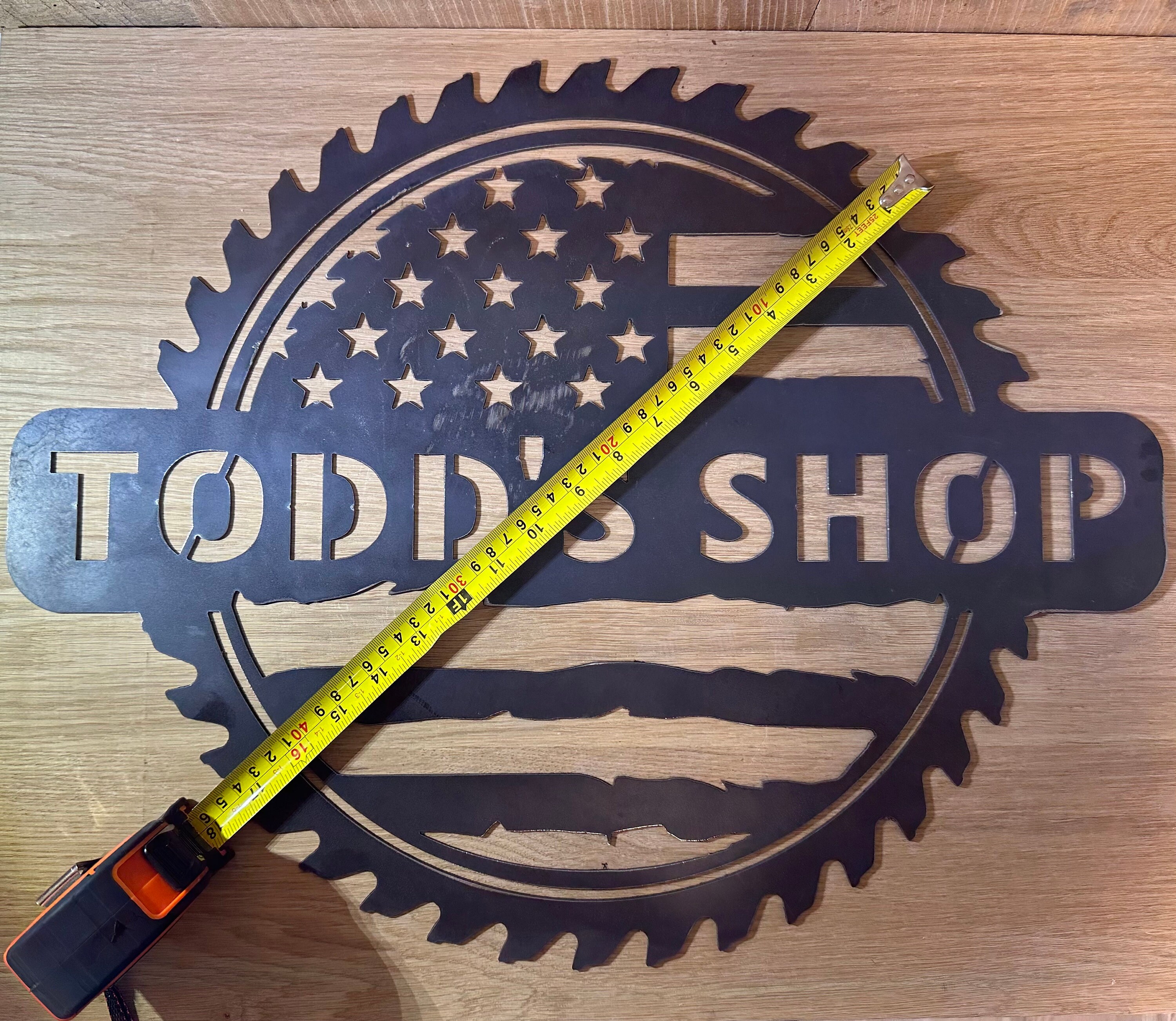 Custom Metal American Flag Workshop Sign, Sawblade Metal Shop Sign - Etsy