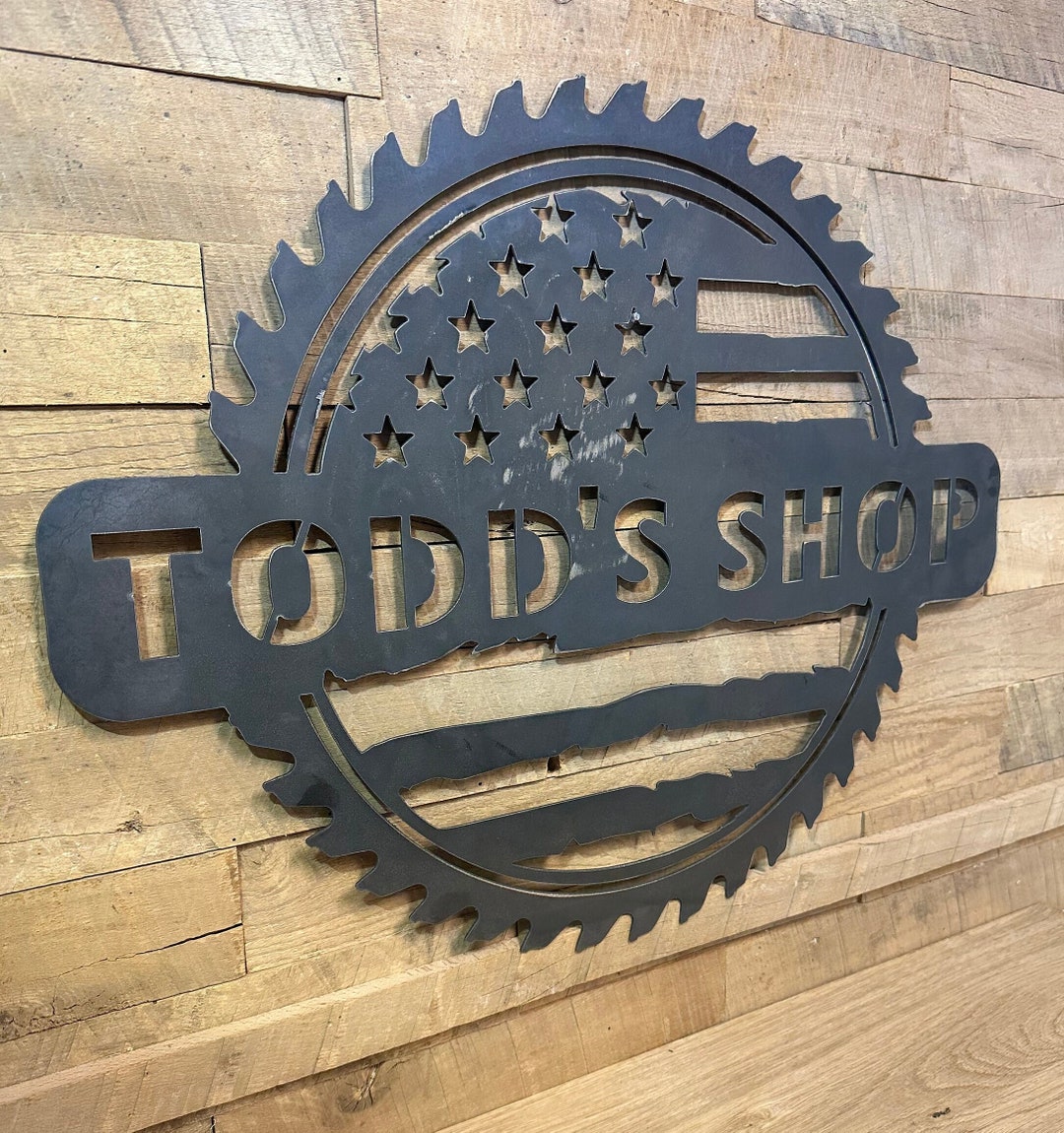 Custom Metal American Flag Workshop Sign, Sawblade Metal Shop Sign - Etsy