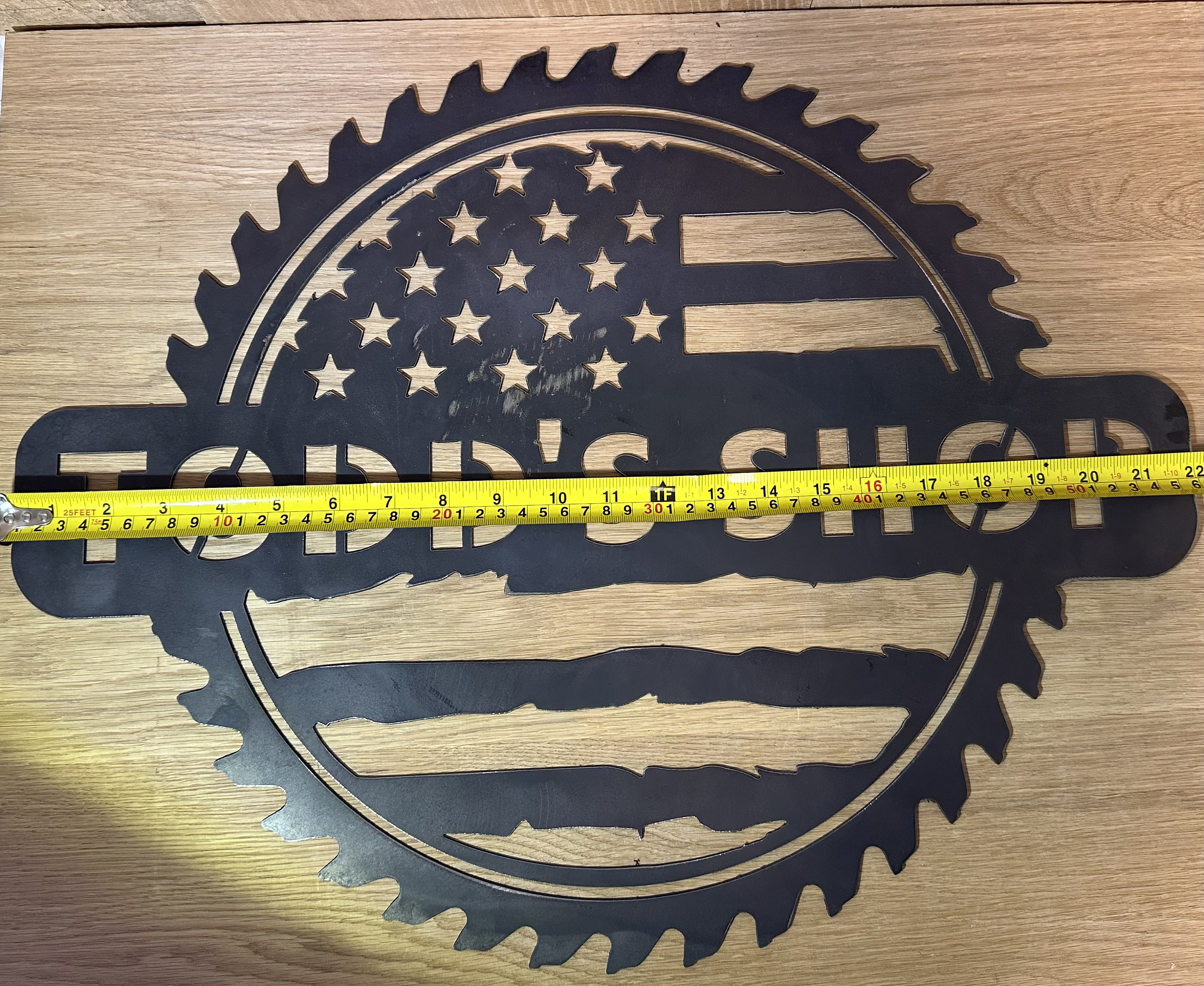 Custom Metal American Flag Workshop Sign, Sawblade Metal Shop Sign - Etsy
