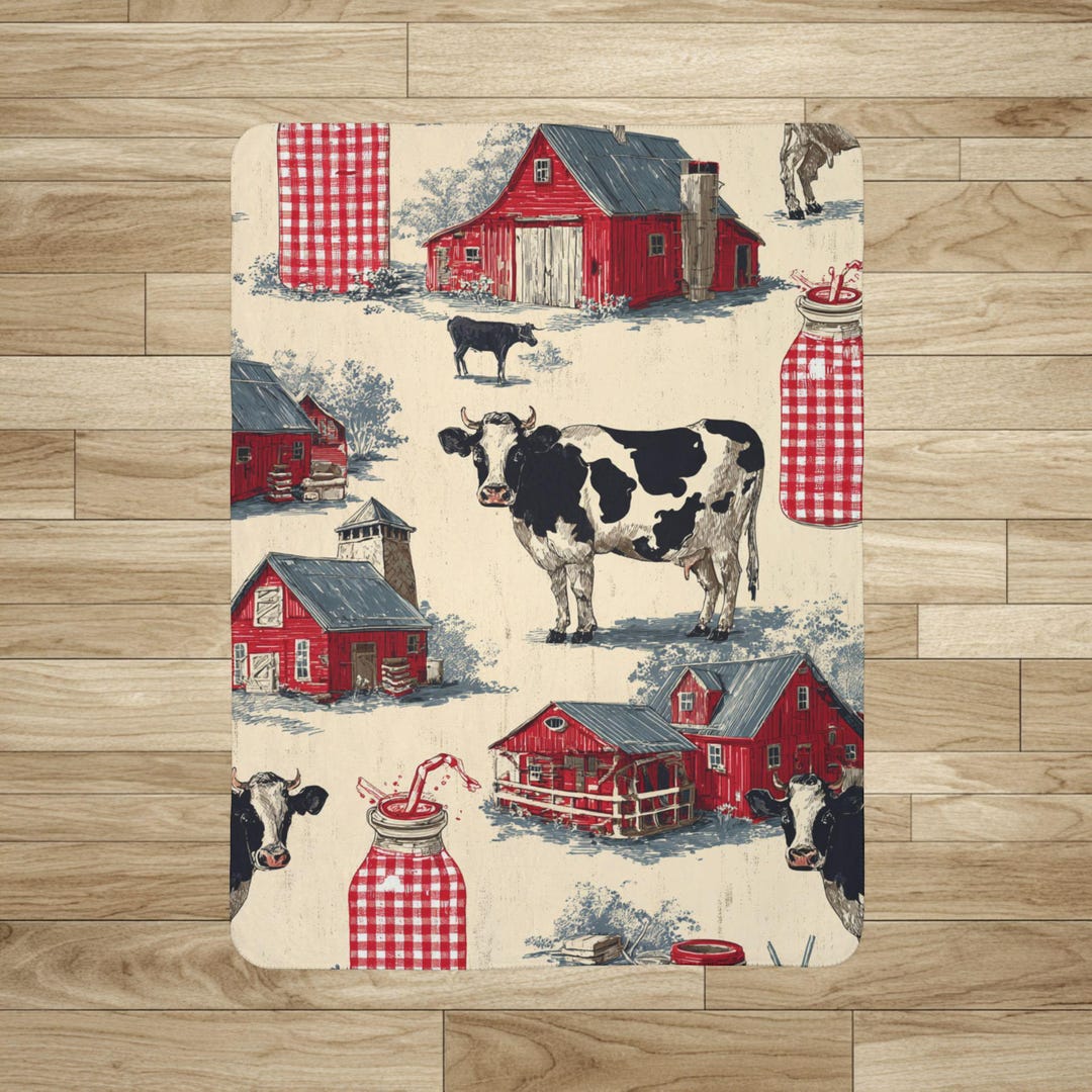 Cow Fleece Blanket, Dairy Cows, Plaid, Plush Sherpa Throw, Ultra Soft ...
