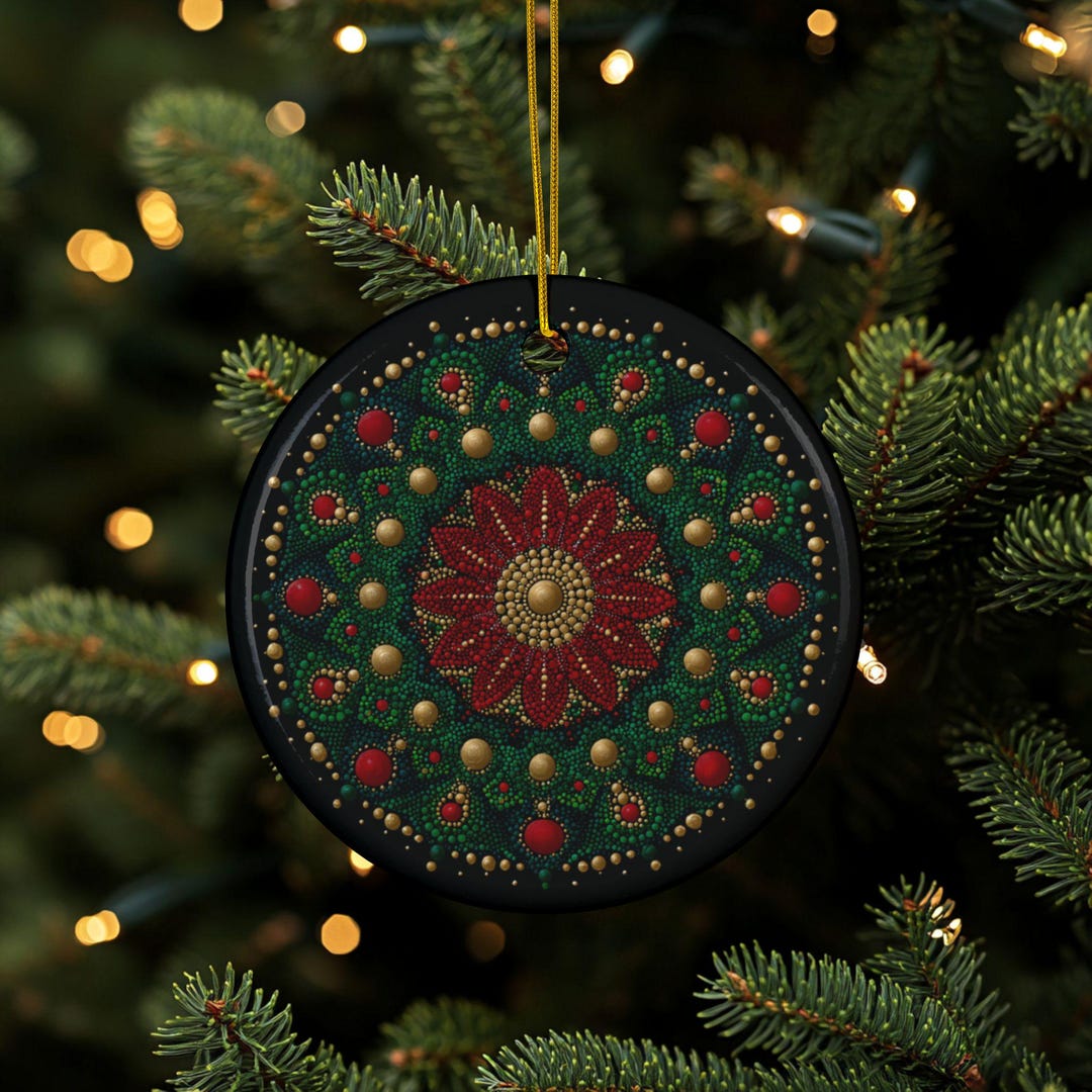 Dotted Ornament, Dotted Christmas Print, Ceramic Ornament, Holiday Tree ...