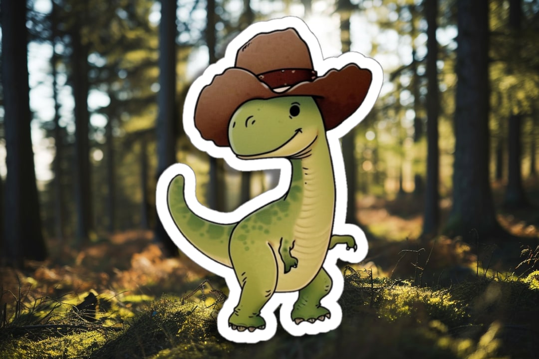 Dinosaur in Cowboy Hat Sticker, Dinosaur Sticker, Cowboy Sticker, Funny ...