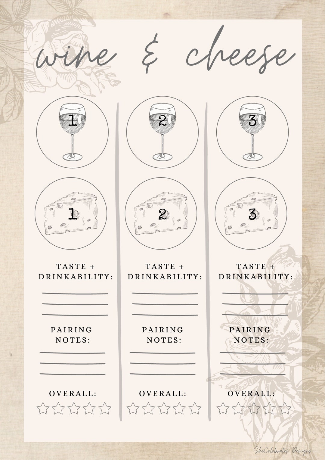 Wine & Cheese Tasting Card - Digital Download - Etsy