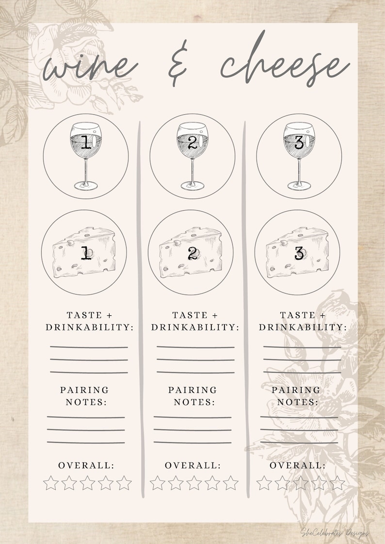 Wine & Cheese Tasting Card - Digital Download - Etsy