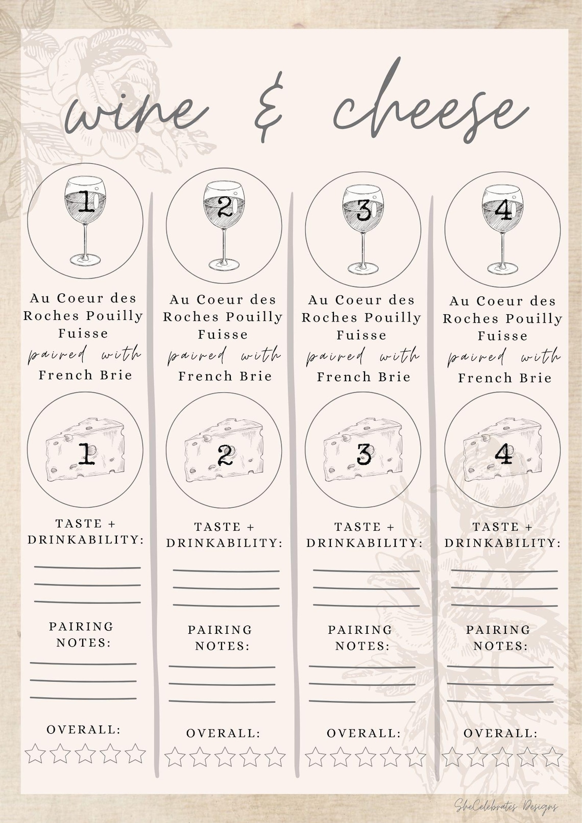 Custom Wine + Cheese Pairing Card - Etsy