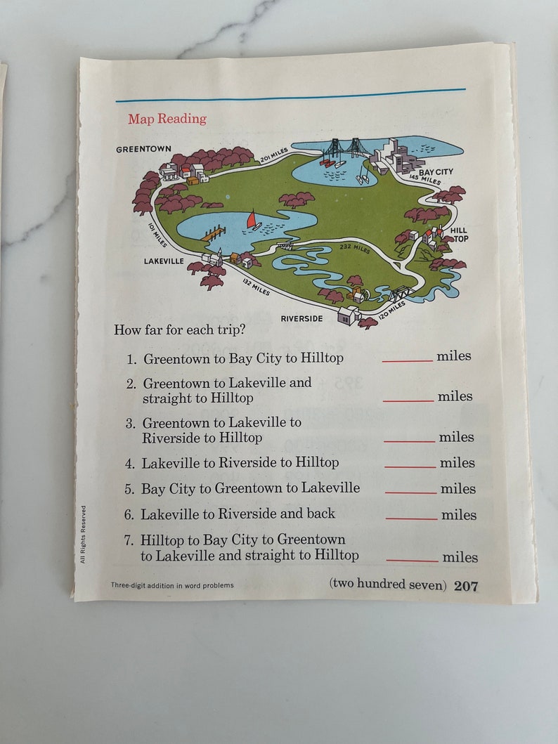 Vintage 1971 Math Ephemera: Elementary School Pages for Junk Journals ...
