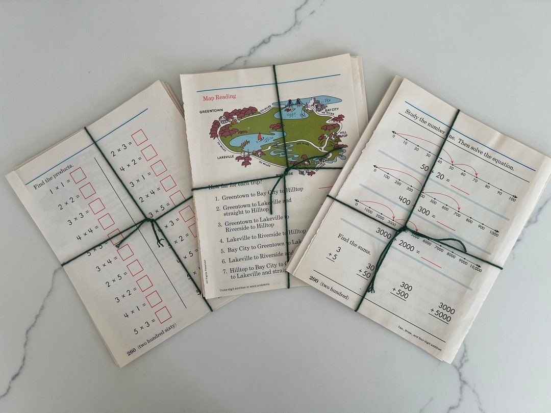 Vintage 1971 Math Ephemera: Elementary School Pages for Junk Journals ...