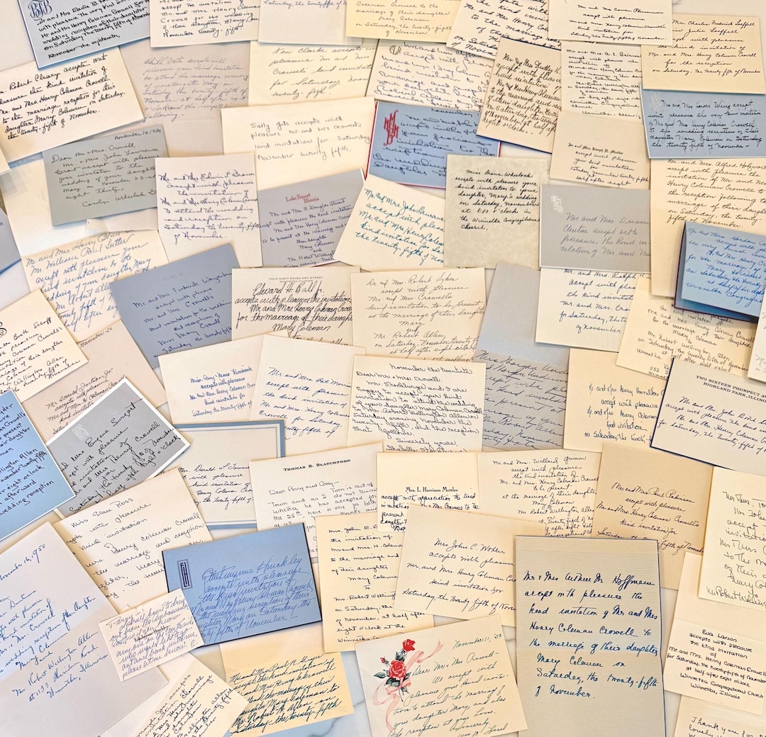 Vintage Wedding RSVP Ephemera: 1950s Handwritten Notes, Scrapbook Paper ...