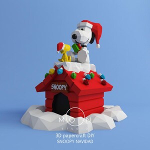 Snoopy Navidad, DIY, Papercraft, pdf, svg, dxf, Low Poly, 3D model ...