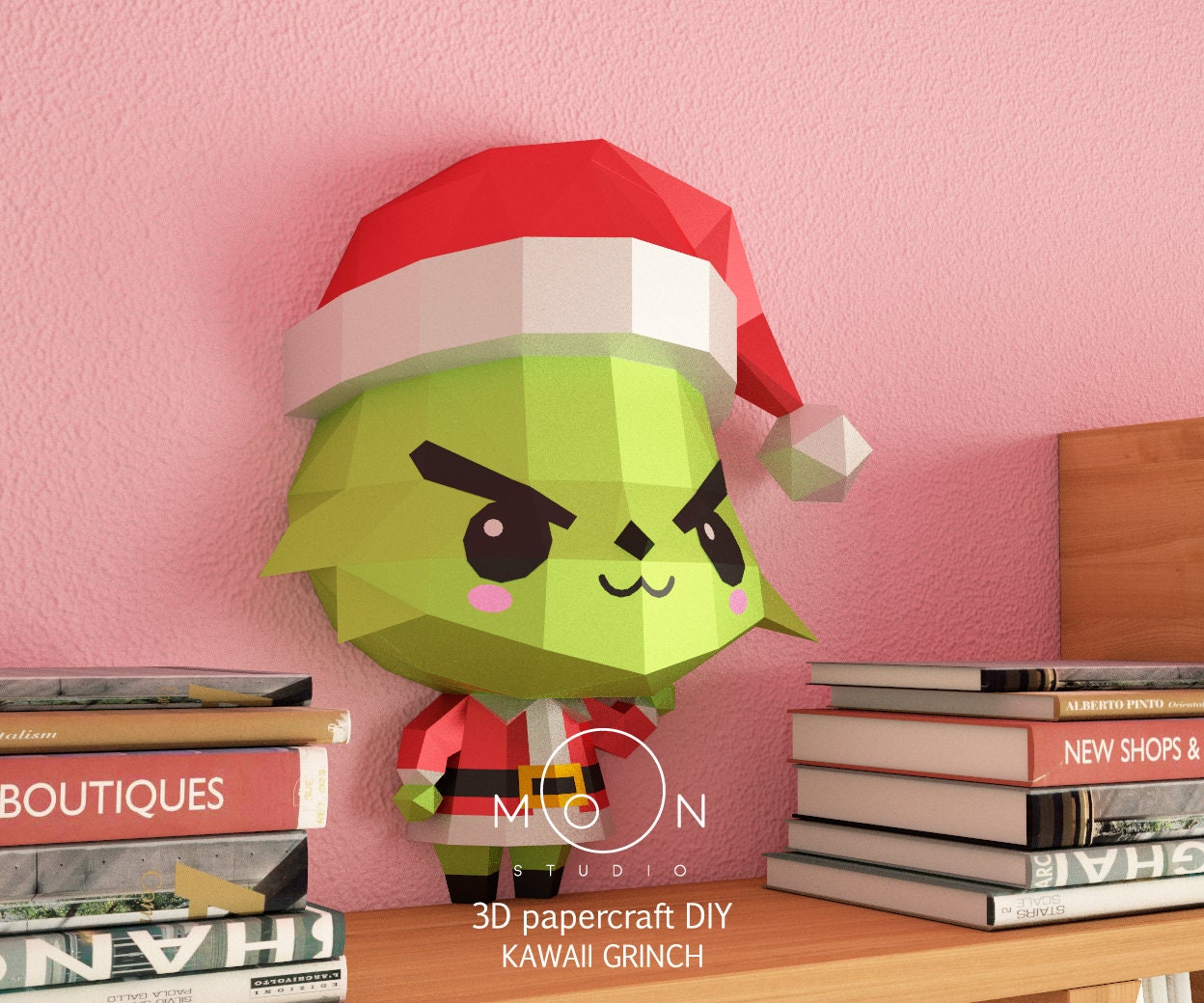 Kawaii Grinch, DIY, Papercraft, PDF, Svg, Dxf, Low Poly, 3D model ...