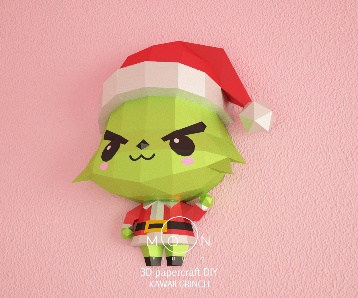 Kawaii Grinch, DIY, Papercraft, PDF, Svg, Dxf, Low Poly, 3D model ...