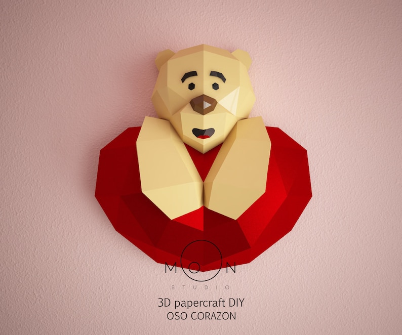 Oso Corazón, DIY, Papercraft, PDF, Low Poly, 3D model, Paper, Love ...