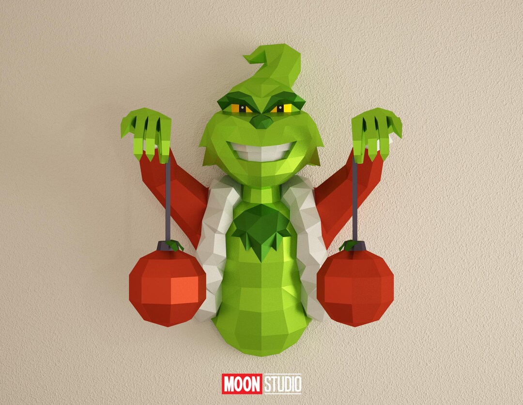Grinch 2, DIY, Papercraft, PDF, Svg, Dxf, Low Poly, 3D Model, Craft ...