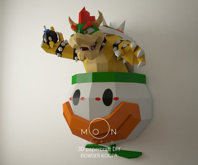 Bowser Koopa, Wall Papercraft PDF, Dxf, Cameo, Svg, DIY, Low Poly Paper, Papercraft 3D, Room ...