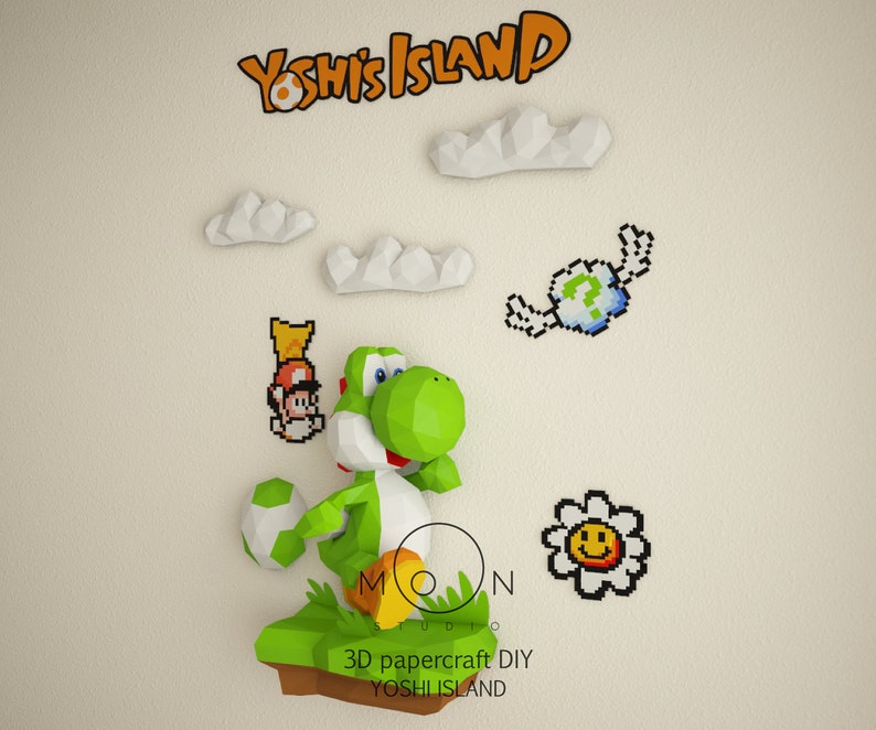 Yoshi Island, DIY, Papercraft, PDF, Svg, Dxf, Low Poly, 3D Model, Craft ...