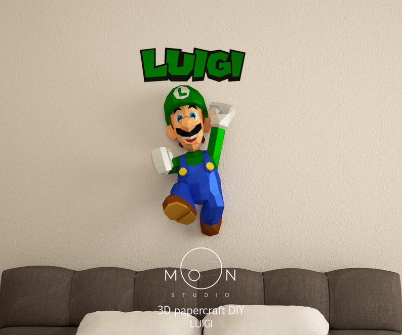 Luigi, DIY, Papercraft, PDF, Svg, Dxf, Low Poly, 3D model, Craft, Paper ...