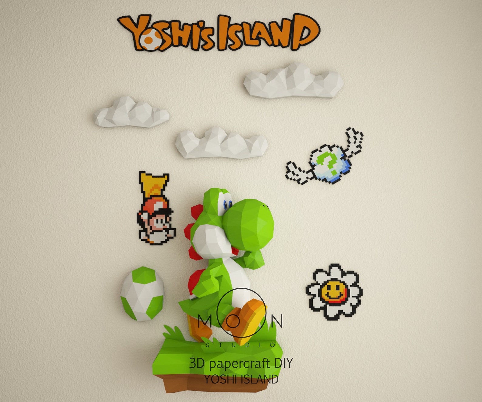 Yoshi Island, DIY, Papercraft, PDF, Svg, Dxf, Low Poly, 3D Model, Craft ...