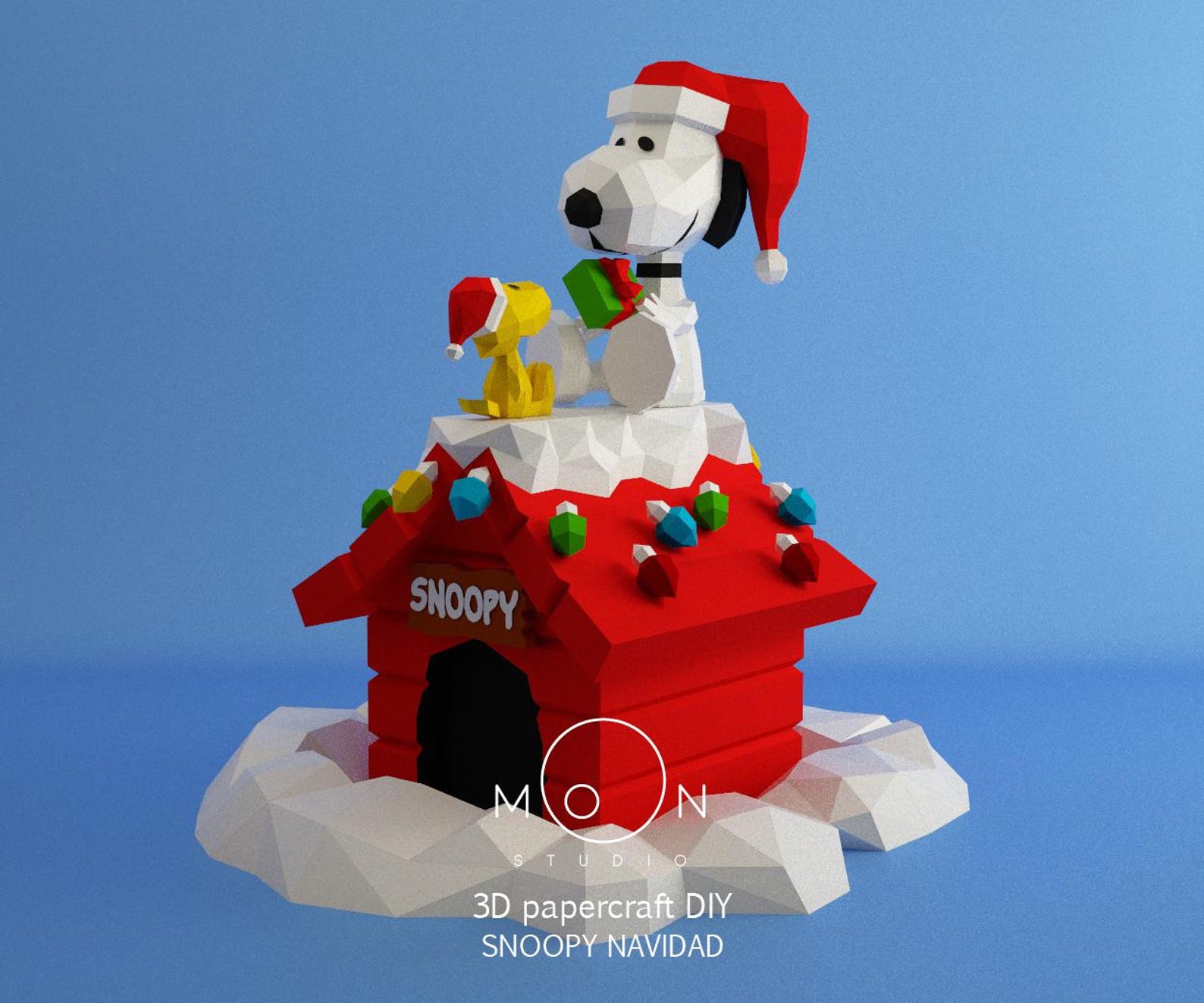 Snoopy Christmas, DIY, Papercraft, Pdf, Svg, Dxf, Low Poly, 3D Model ...