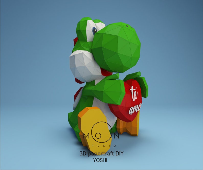 Yoshi Te Amo, DIY, Papercraft, PDF, Svg, Dxf, Low Poly, 3D Model, Craft ...