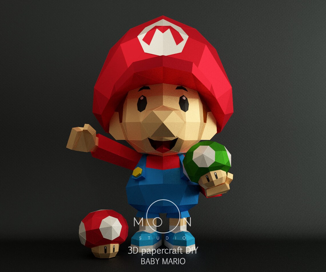 Baby Mario, DIY, Papercraft, PDF, Svg, Dxf, Low Poly, 3D Model, Craft ...