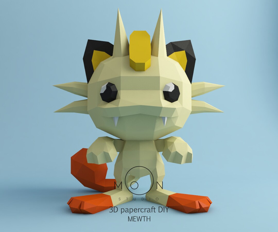 Mewth, DIY, Papercraft, Low Poly, 3D Model, DXF, SVG, Pokemon, Series ...